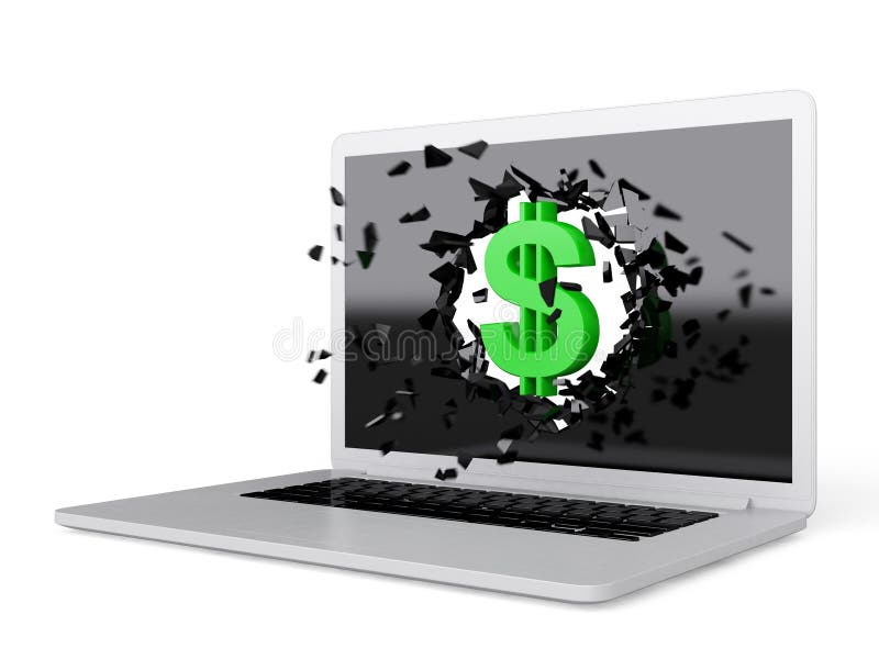 Green Dollar Sign Destroy Laptop Stock Illustration - Illustration of ...