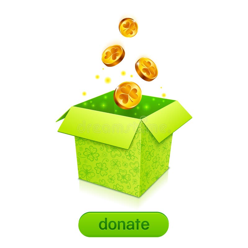 Green Donation Box with Golden Fallen Coins Stock Vector - Illustration ...