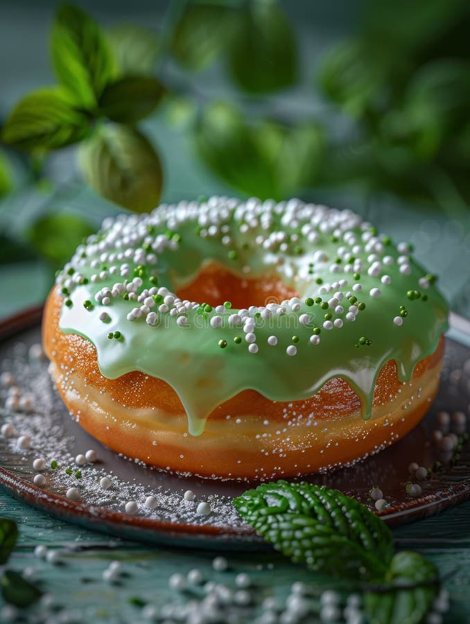 Green donuts on the table stock illustration. Illustration of dessert ...