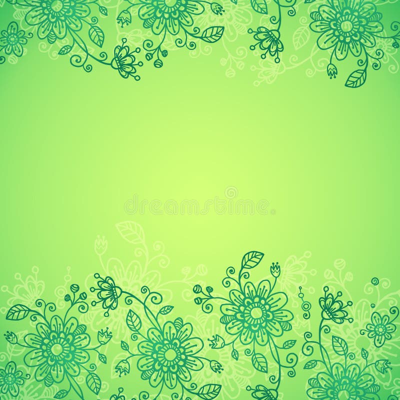 Green Doodle Flowers Background Stock Illustration - Illustration of ...