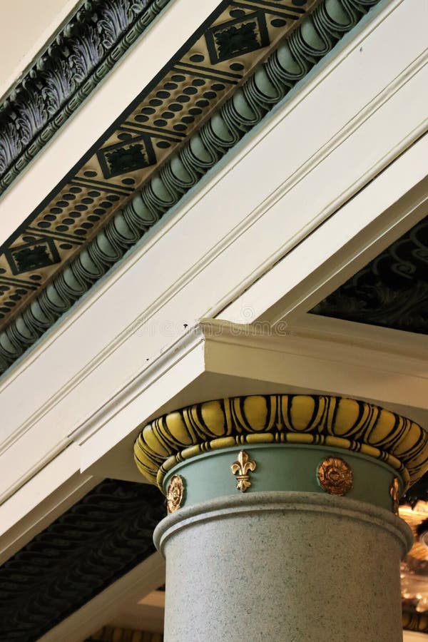 Green Doric Column Top and Ceiling Trim Stock Image - Image of organic ...