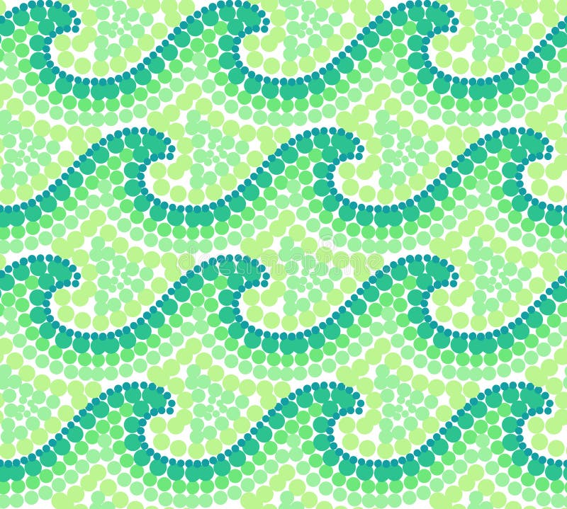 Green Dotted Waves Seamless Pattern in Australian Art Style Stock ...