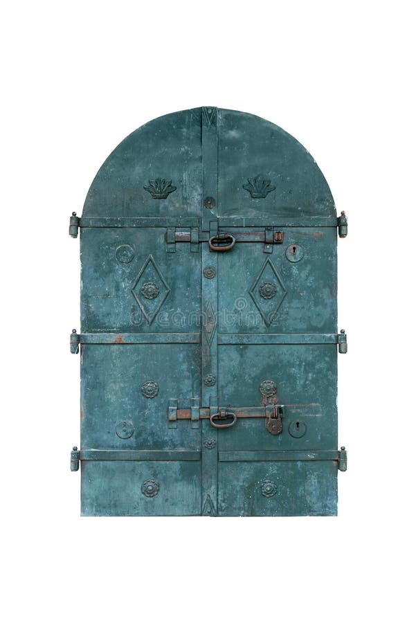 Green Double Iron Doors with Arched Top, Ornate Decorations, Two ...