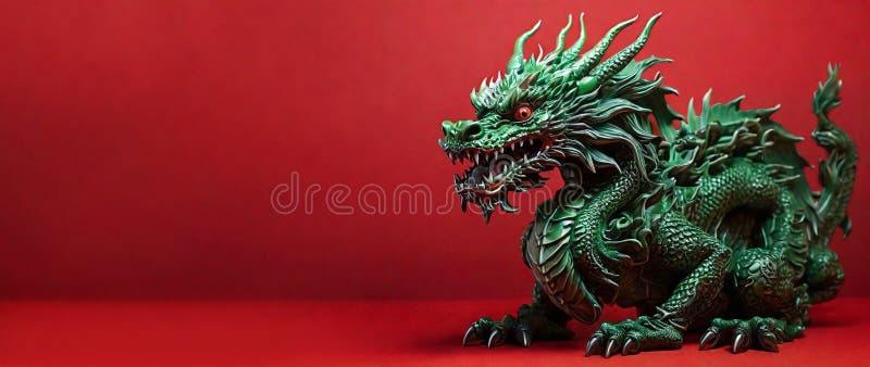 Green Dragon in Asian Style on a Red Background Stock Illustration ...