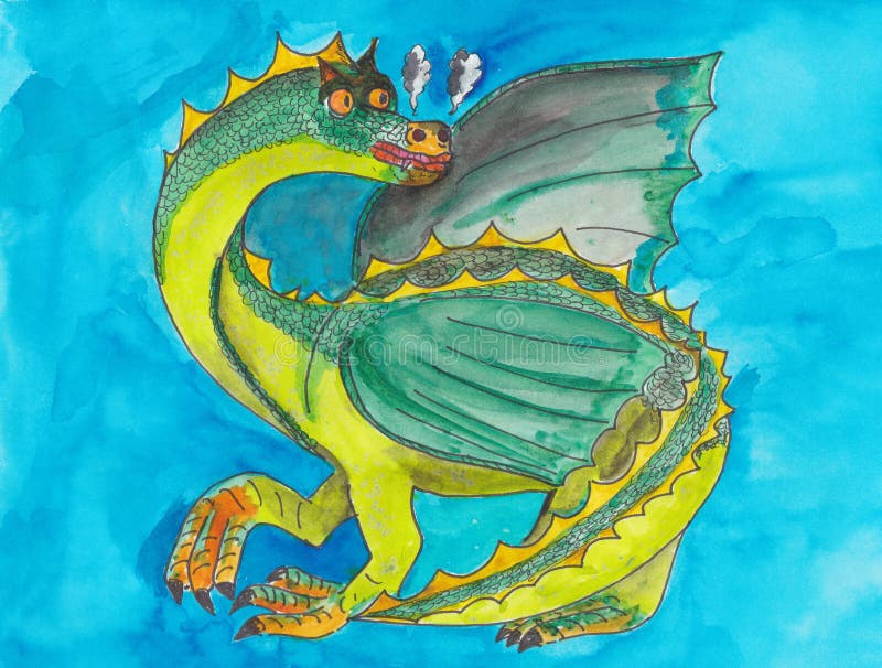 Green Dragon Flying Through The Clouds Stock Illustration ...