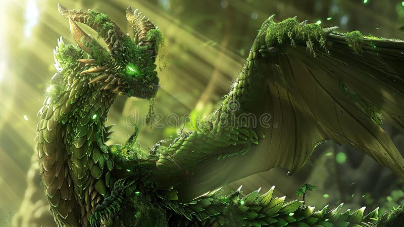 Green Dragon Covered in Moss Stock Illustration - Illustration of ...