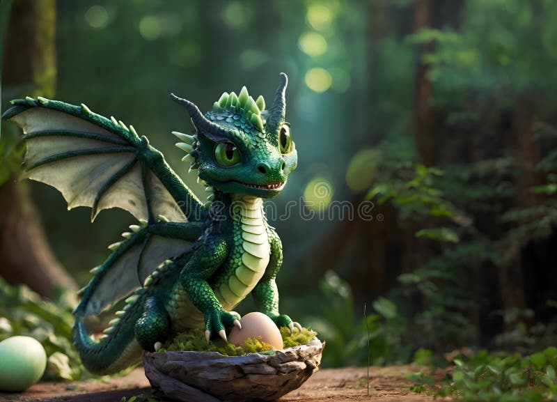 Green Dragon Kid Wearing Egg. Digital Artwork Stock Illustration ...