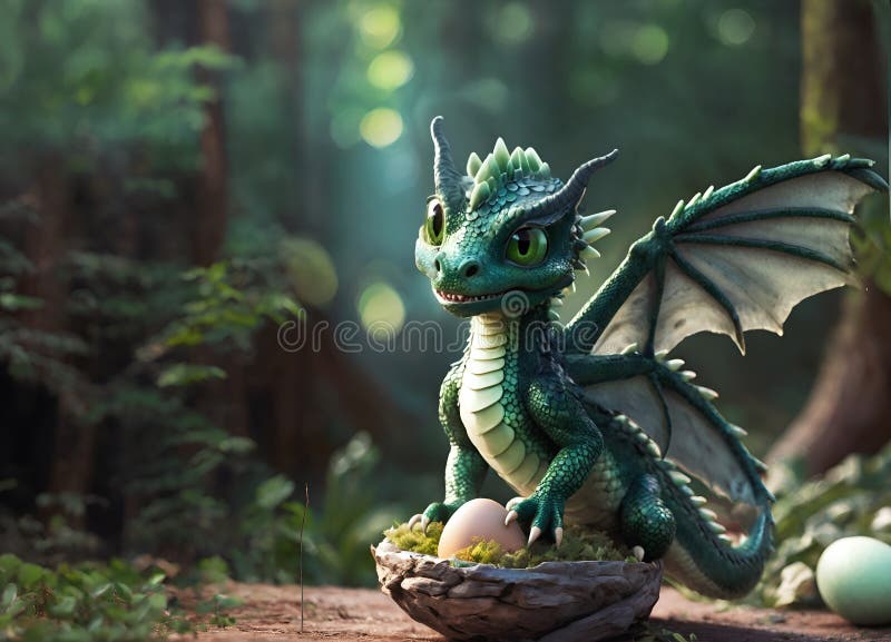 Green Dragon Kid Wearing Egg. Digital Artwork Stock Illustration ...