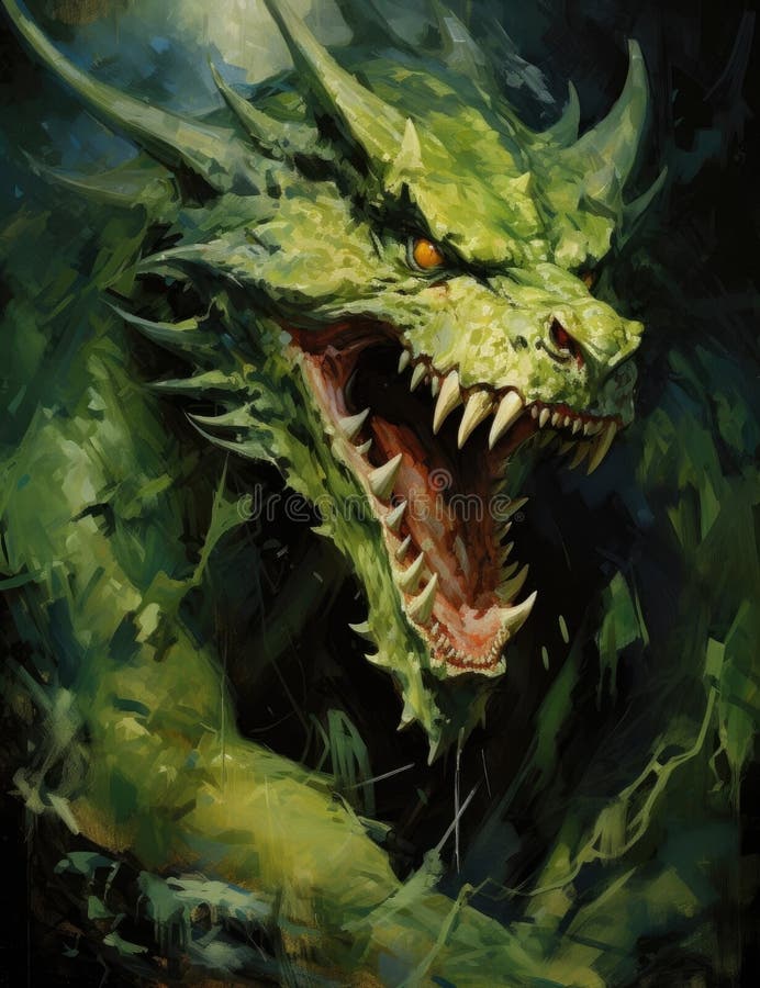 A Green Dragon with Sharp Teeth Stock Illustration - Illustration of ...