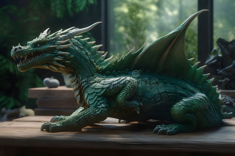 Green Dragon Statue. Generative AI Stock Illustration - Illustration of ...