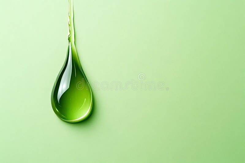 Green Drop Dripping from Above on Light Green Background Stock Photo ...