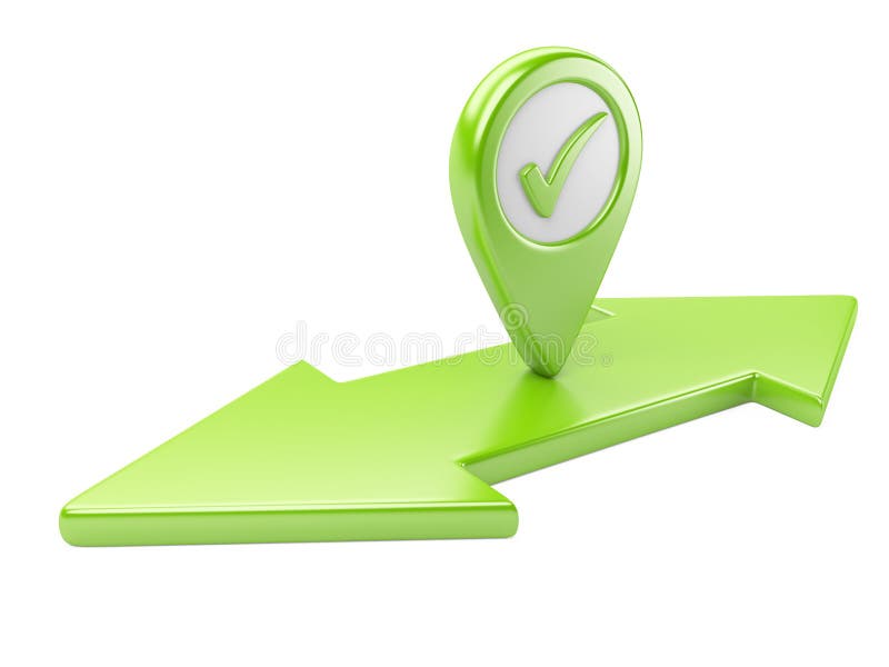 Green Dual Direction Arrow with Check Mark and Map Pointer Stock ...