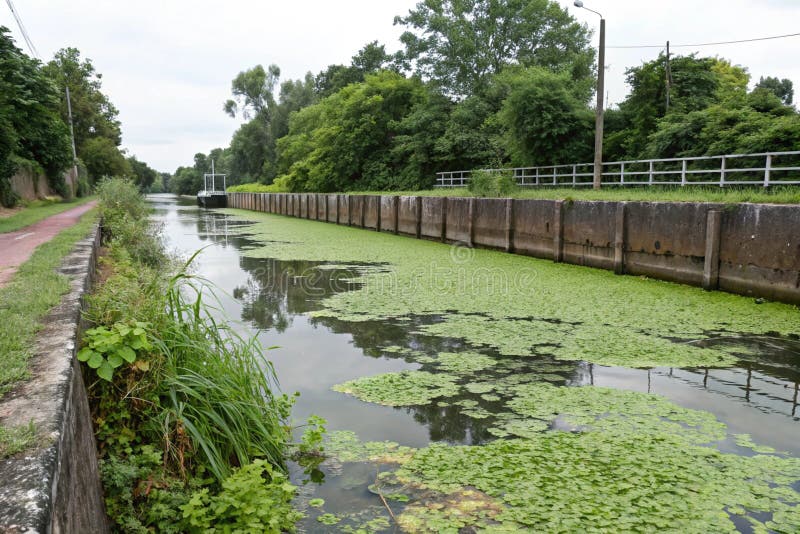 Green Duckweed Covering Water in Canal Stock Illustration ...