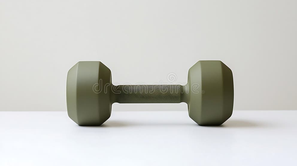 A Green Dumbbell is Sitting on a White Table Stock Image - Image of ...