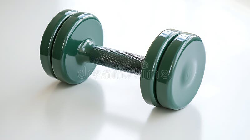 A Green Dumbbell is on a White Table Stock Image - Image of steel, body ...