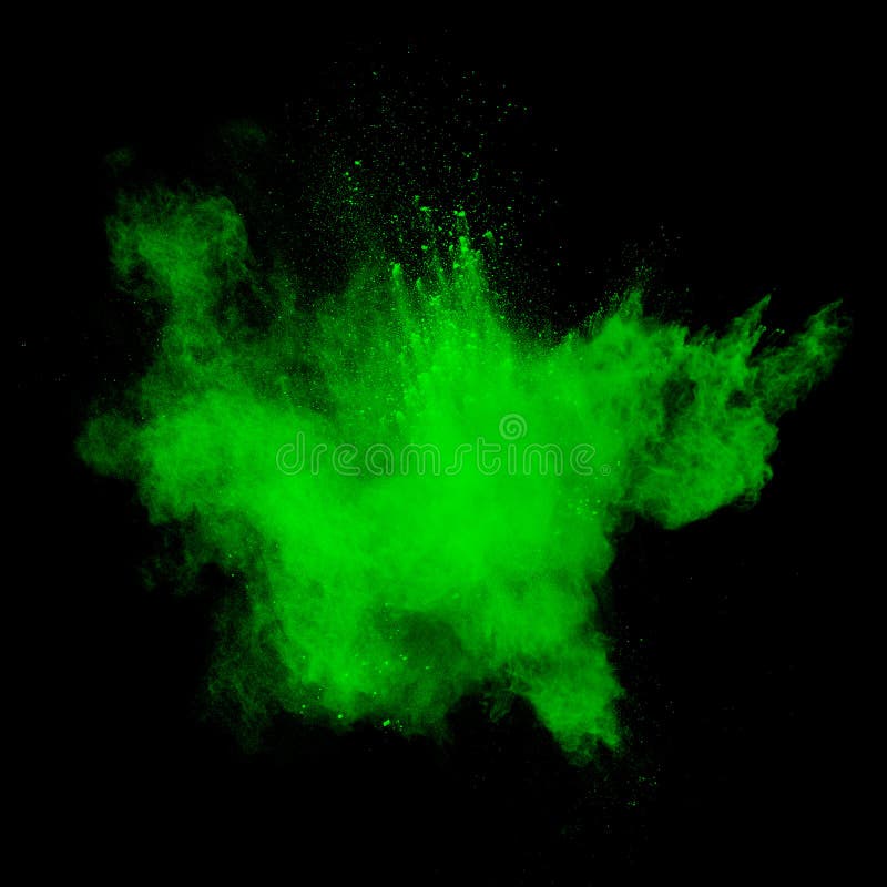 Green Dust Explosion on Black Background. Colored Powder Splatter on ...