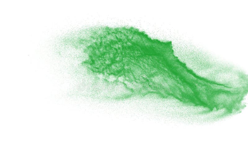 Green Dust Particles Explosion on White Background Stock Image - Image ...