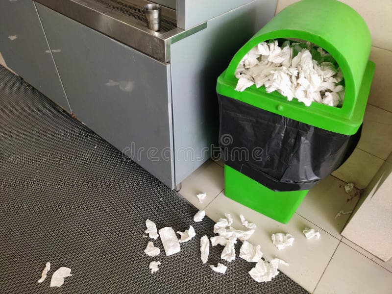 Green Dustbin Contains Overflow Papers Waste Spread Outside No Proper ...