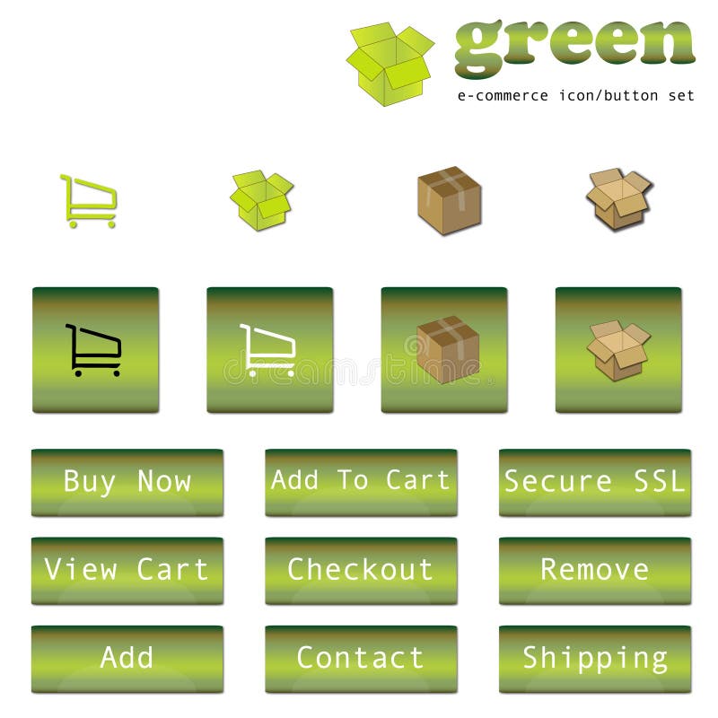 Green E-Commerce Button/Icon Set Stock Vector - Illustration of ...