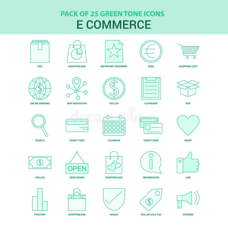 25 Green E-Commerce Icon Set Stock Vector - Illustration of clipboard ...