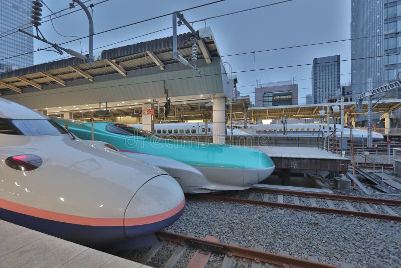 Green E5 Series and White E2 Series Bullet Trains Stock Photo - Image ...