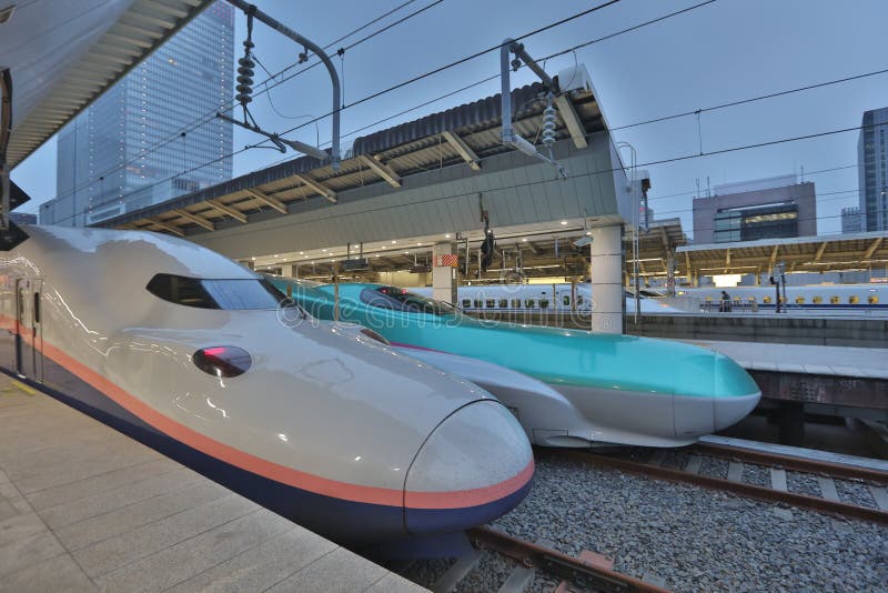 Green E5 Series and White E2 Series Bullet Trains Editorial Stock Photo ...