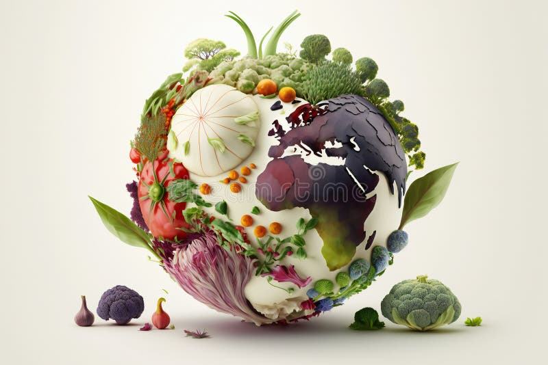A Green Earth Concept with a Map of Vegetables Stock Illustration ...