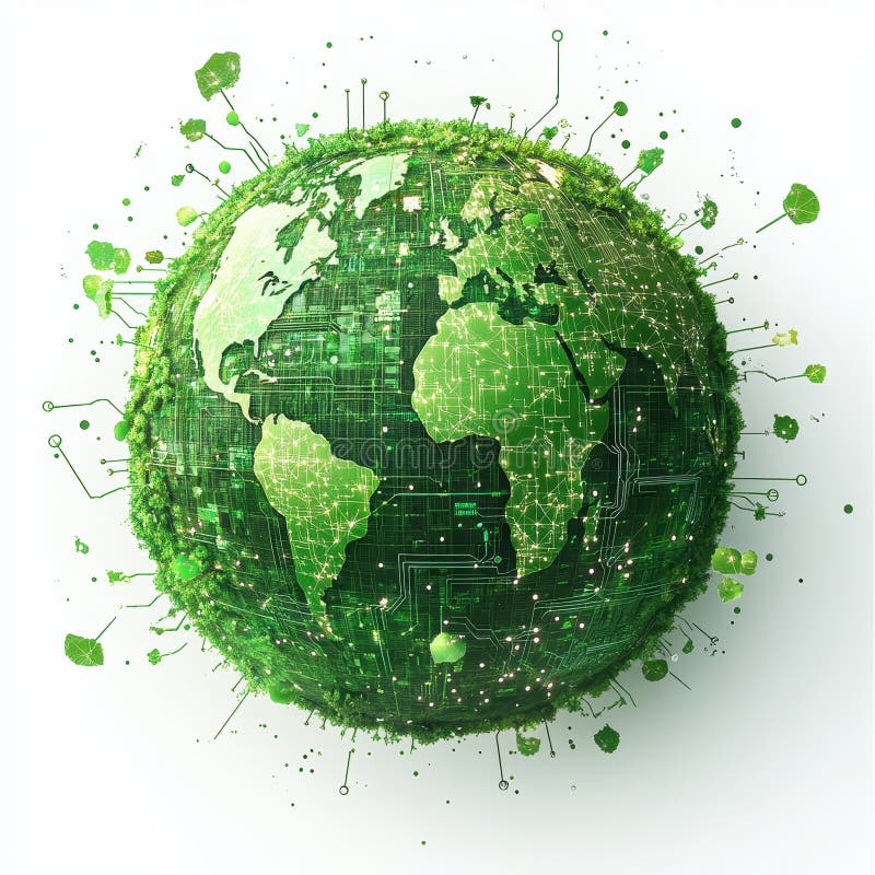 A Green Earth with Digital Connections and Circuits Stock Photo - Image ...