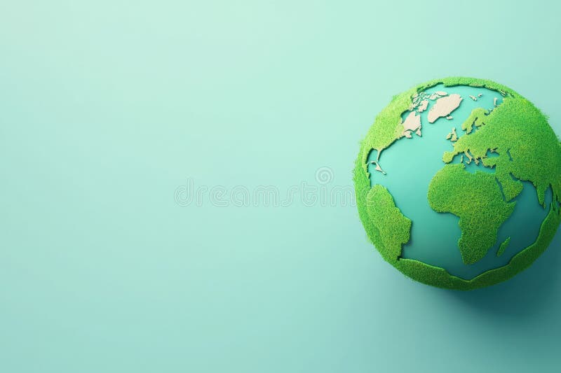 Green Earth Globe Model on Light Blue Background Stock Illustration ...