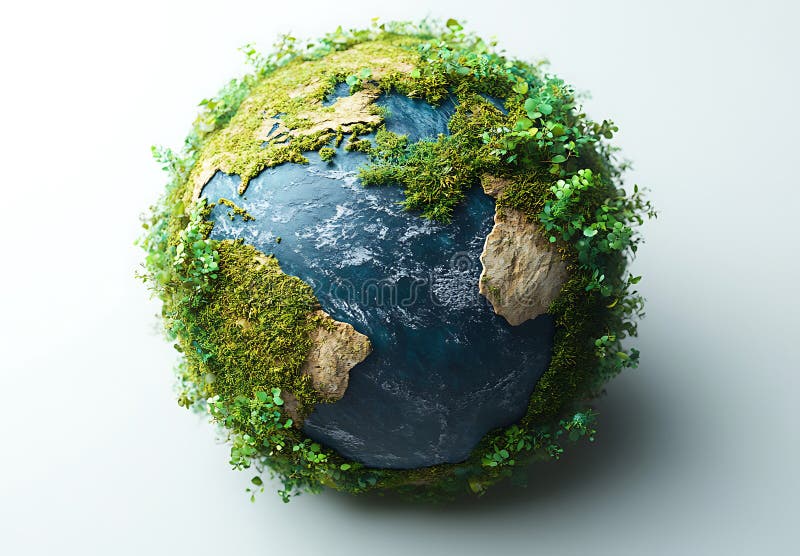 Green Earth Globe with Moss and Foliage Symbolizing Environmental ...