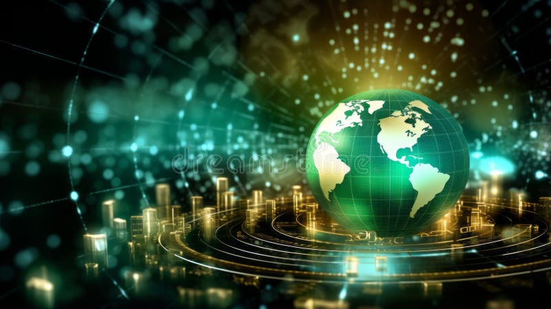 Green Earth with Gold and Blue Lights Stock Illustration - Illustration ...