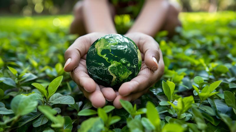Green Earth in Hands Realistic Image Stock Illustration - Illustration ...