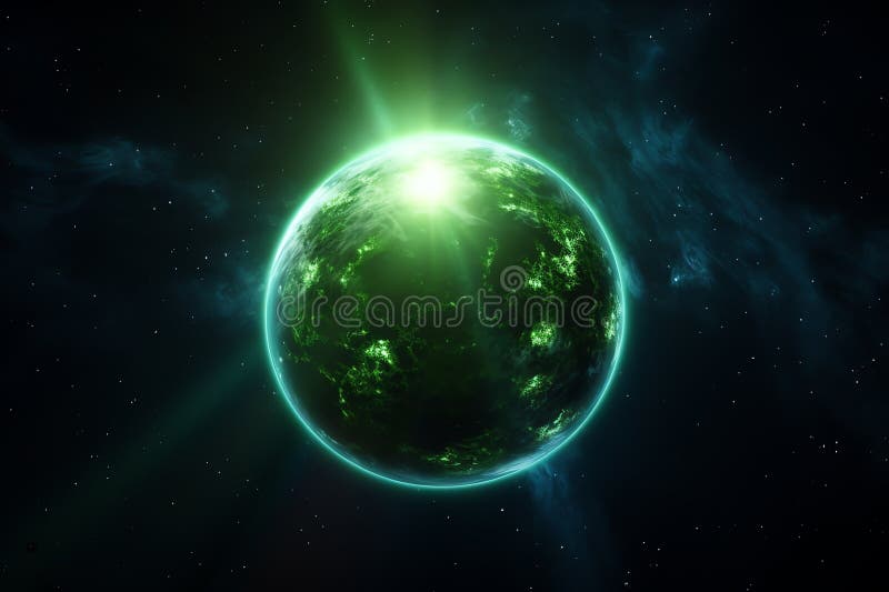 Green Earth Illustration with Backlight in Outer Space, Solar System ...