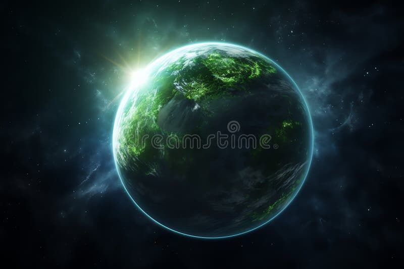 Green Earth Illustration with Backlight in Outer Space, Solar System ...