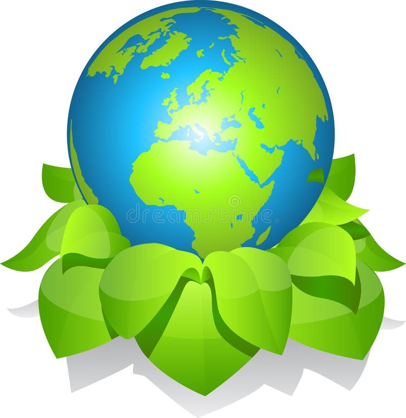 Green earth with leaves. stock vector. Illustration of globe - 48304802