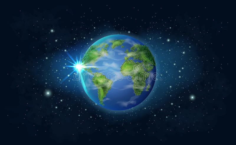 Green Earth Planet in the Space, Ecology Concept, Realistic Vector ...