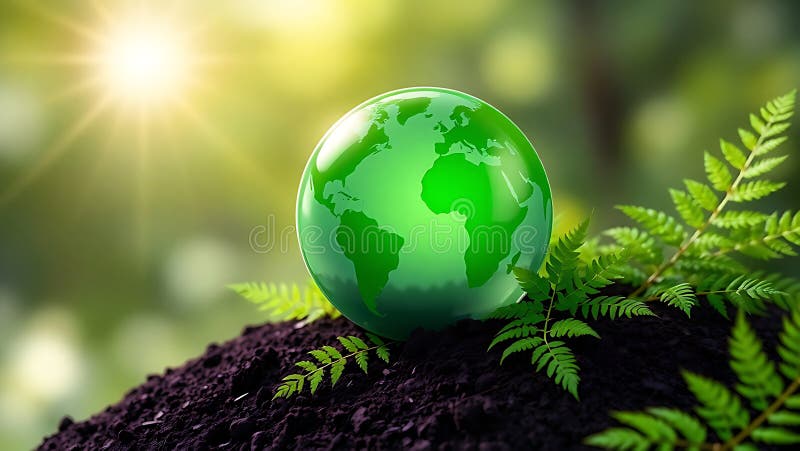 Green Earth Resting on Soil, Symbol of Environmental Sustainability ...
