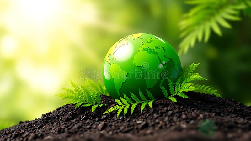 Green Earth Resting on Soil, Symbol of Environmental Sustainability ...