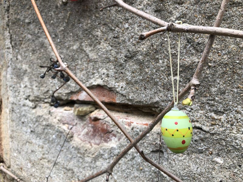 Green Easter Egg on Old Brick Wall Background Stock Image - Image of ...