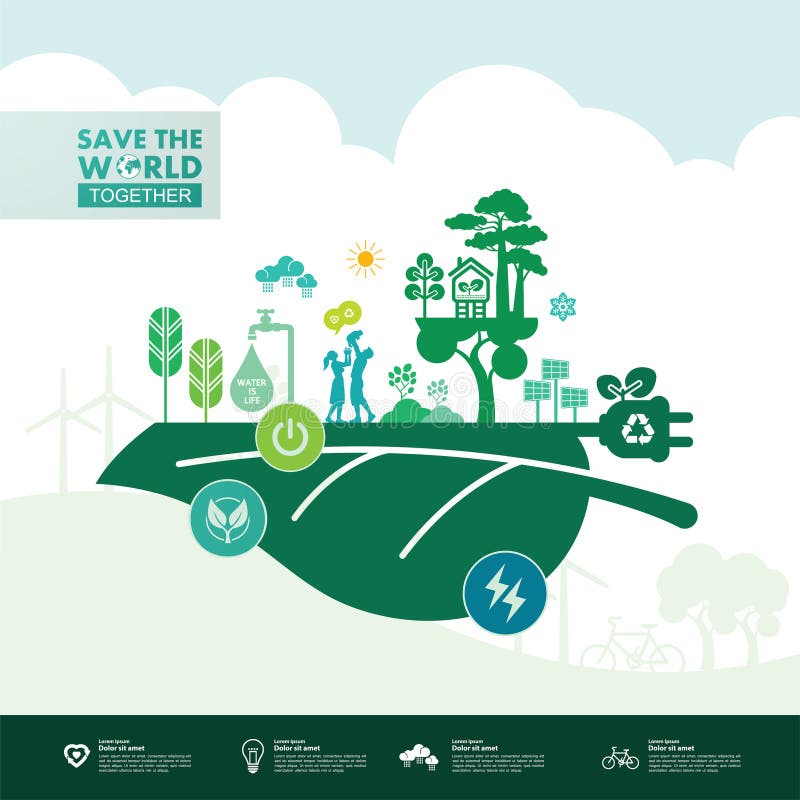 Save the World Together Green Ecology Vector Illustration. Stock ...
