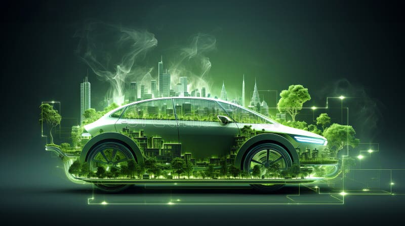 Green Eco Car - EV Car Concept Stock Illustration - Illustration of ...