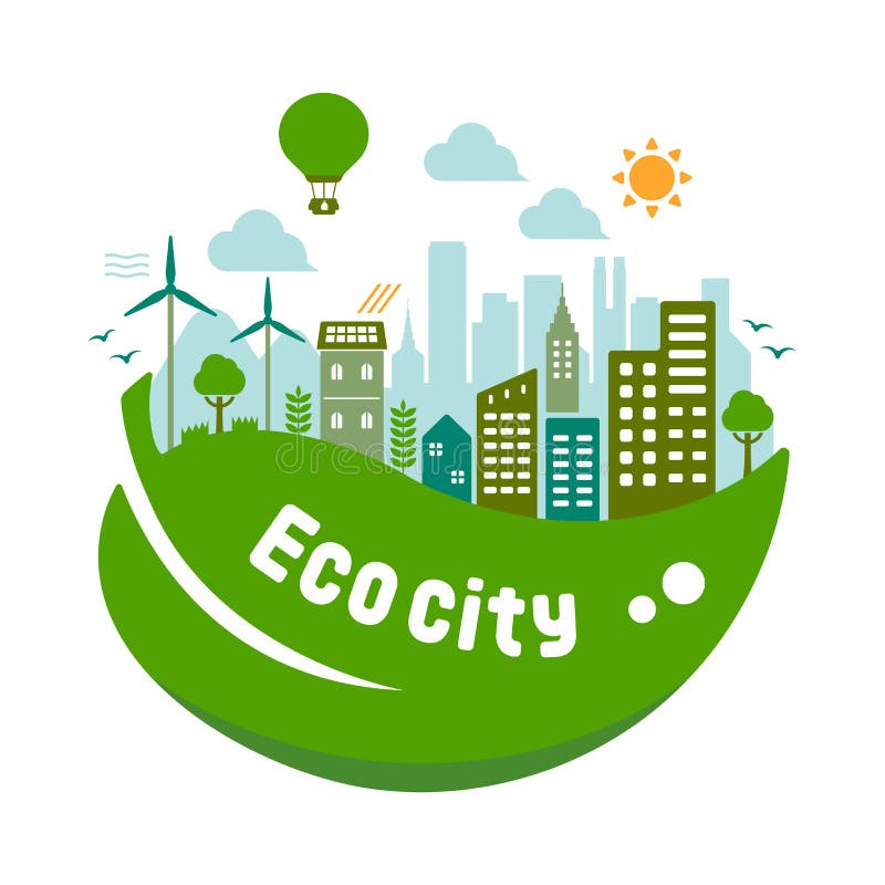 Green Eco City Vector Illustration Ecology Concept , Nature ...