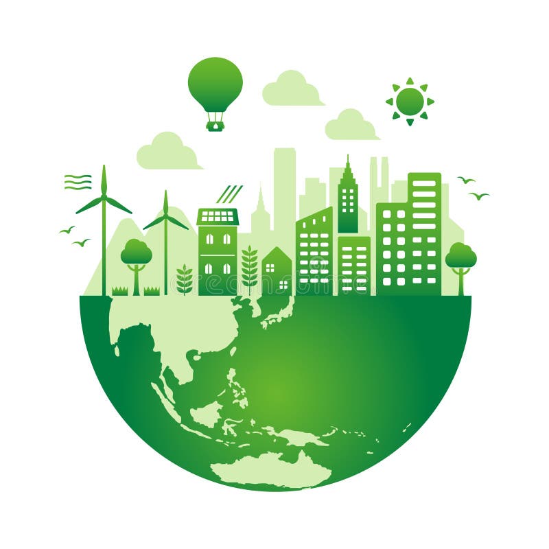 Green Eco City Vector Illustration Ecology Concept Nature