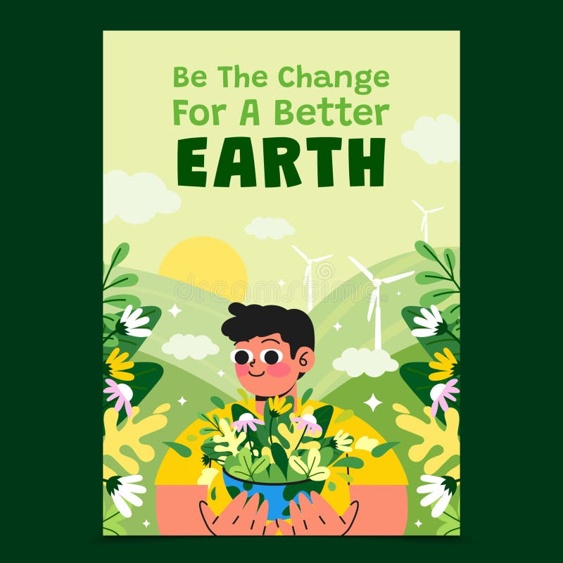 Green Eco Earth Flat Poster Stock Vector - Illustration of conservation ...