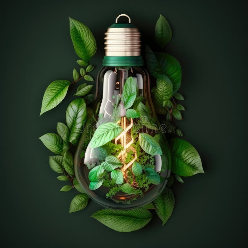 Green Eco Friendly Light Bulb from Fresh Leaves. Generative AI Stock ...