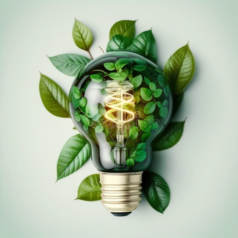 Green Eco Friendly Light Bulb from Fresh Leaves. Generative AI. Stock ...