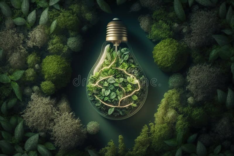 Green Eco Friendly Lightbulb from Fresh Tree Top View , Created with ...
