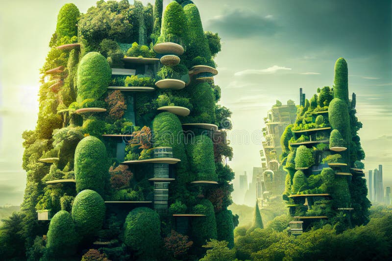 Green Eco-friendly Skyscrapers with Plants and Trees. Generative AI ...