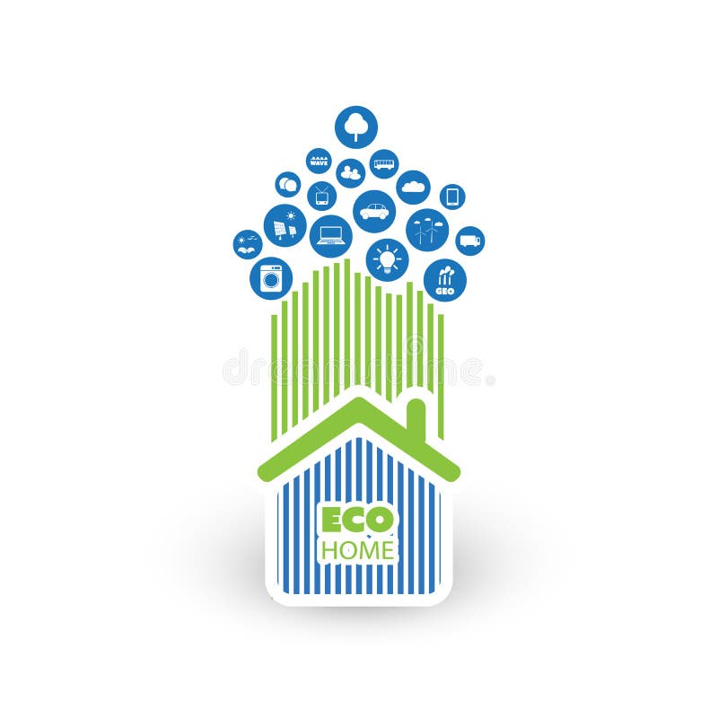 Eco Friendly Smart Home Design Concept with Icons - Cloud Computing ...