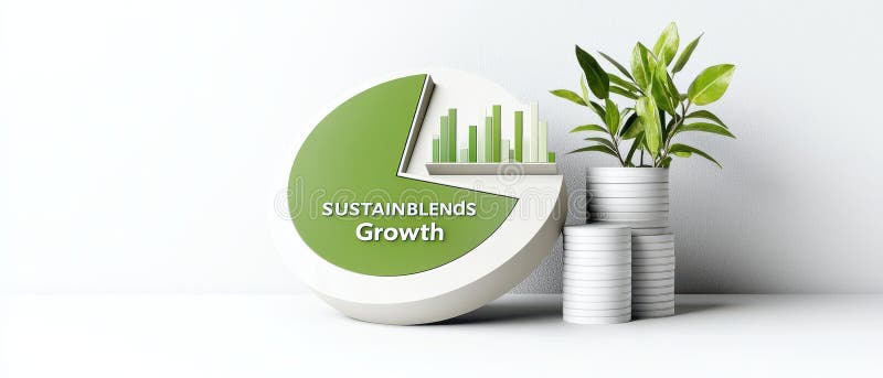 Green Eco Pie Chart Shown with Plant in White Ceramic Vase Stock ...